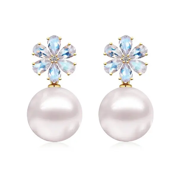 KAI FINE JEWELRY 14k Yellow Gold Convertible Rainbow Moonstone, Diamond, And Pearl Drop Earrings - Blue/white/gold