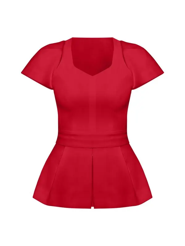 TIA DORRAINE Fitted Short-sleeved Top With Sweetheart Neckline - Red