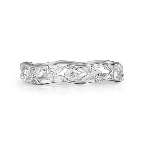 AZURA JEWELRY NEW YORK Floral Tapestry Eternity Band In White Gold Vermeil - Silver