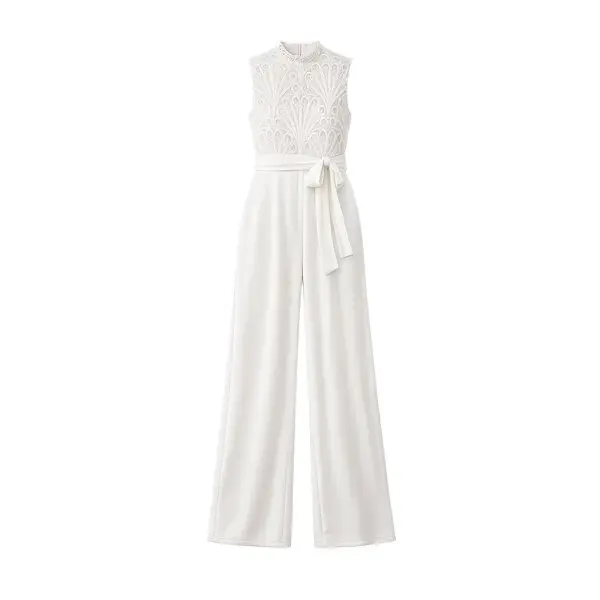 YUMI Lace Bodice Sleeveless Jumpsuit - White