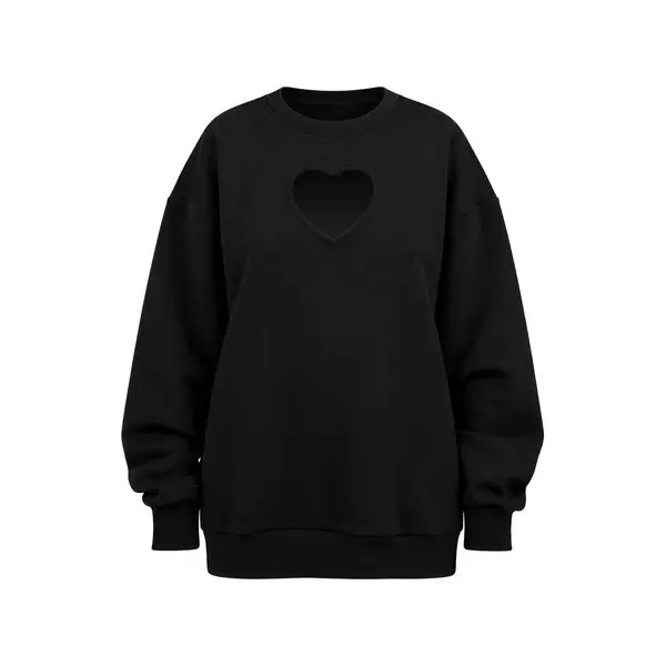 MYSIMPLICATED Oversized Heart Cutout Sweater - Black