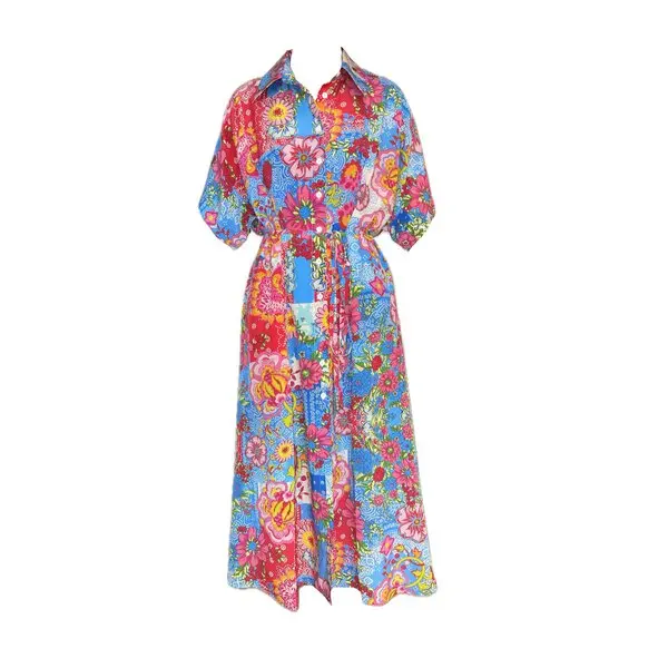 INTROVERTIE VIENNA Santorini Oversized Silk Shirt Dress - Blue