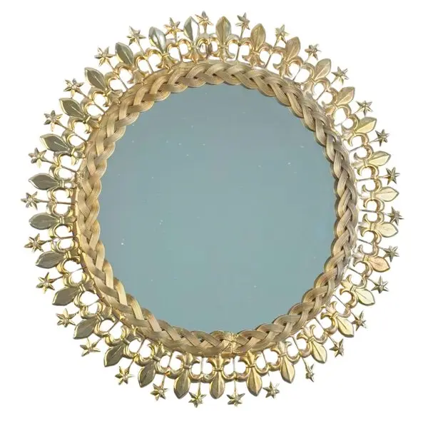 LILA RASA Round Shaped Jewelled Mirror With Braid - Gold
