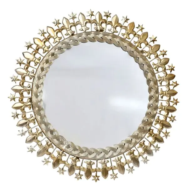 LILA RASA Round Shaped Jewelled Mirror With Braid - Gold