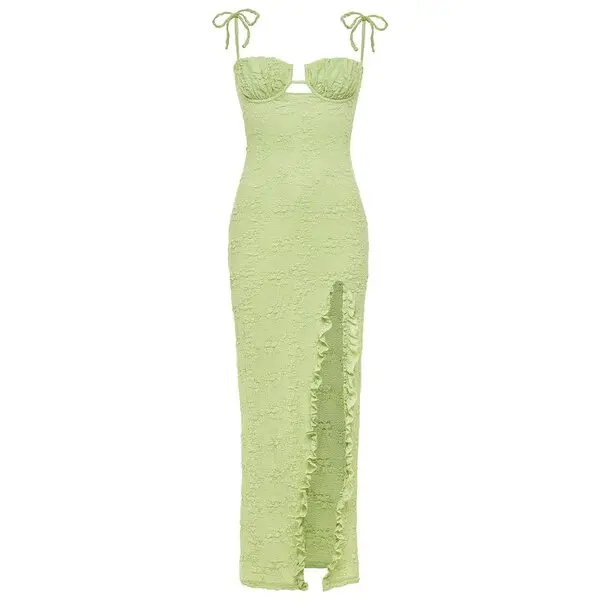 MONTCE Avo Floral Petal Long Slip Dress - Green