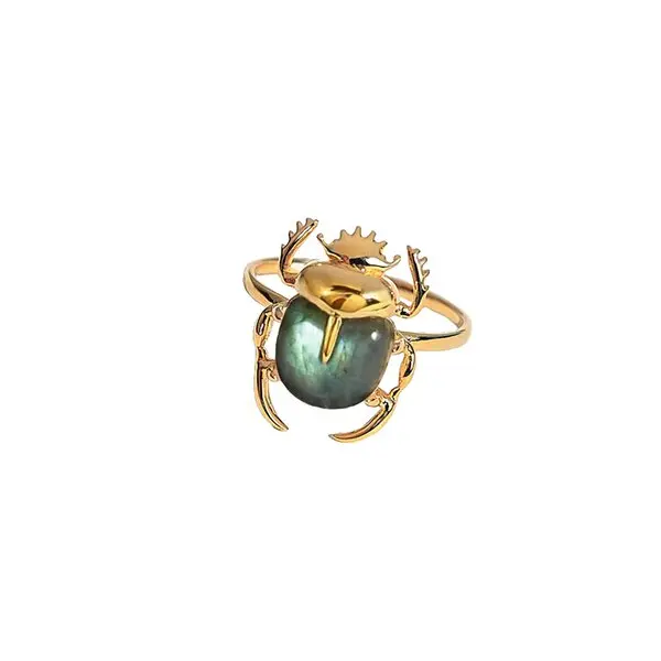 MARIE JUNE JEWELRY Sacred Scarab Labradorite And Gold Vermeil Ring - Gold/green