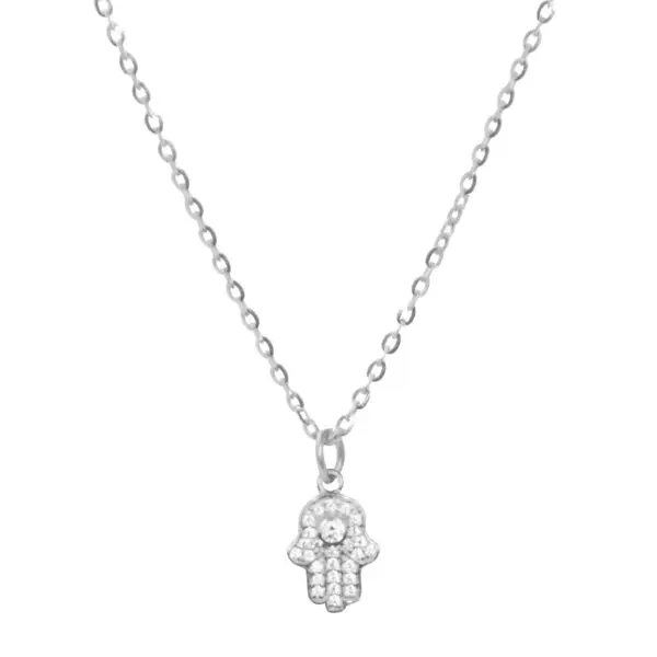 KAMARIA Mini Hamsa Hand Necklace With Crystals - Silver