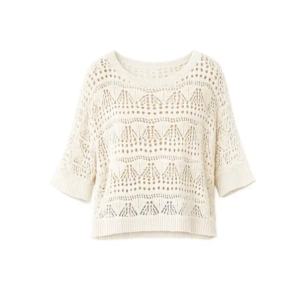 YUMI Neutrals Cotton Mix Relaxed Fit Pointelle Jumper - Beige