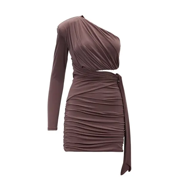 BLUZAT Asymmetrical Mini Dress With Scarf