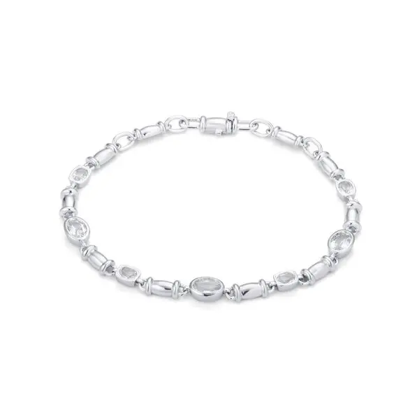 LULU B LONDON White Topaz Gemstone Chain Bracelet - Silver