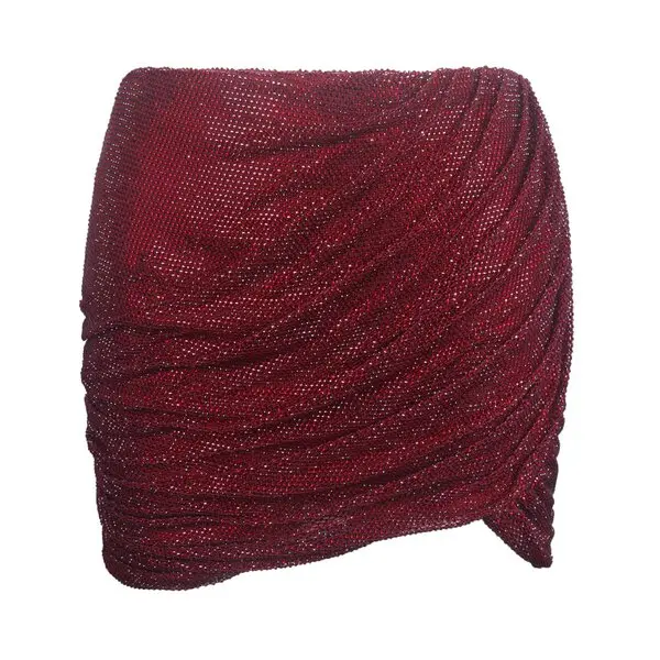 MISS CIRCLE NEW YORK Rhinestone Mesh Ruched Skirt - Red