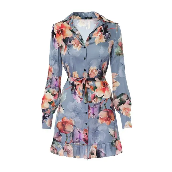 AVENUE N°29 Floral Print Shirt Dress - Blue
