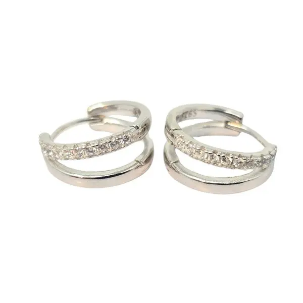 HARFI Silver Diamond April Birthstone Double Hoop Earrings - Silver/white