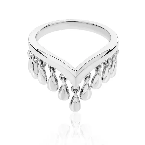 LUCY QUARTERMAINE Solid Sterling Wishbone Tear Drop Ring - Silver