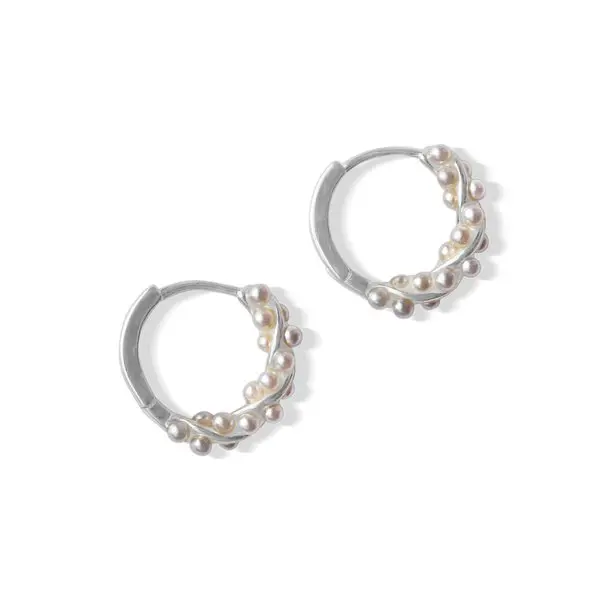 FV JEWELLERY Perle Twisted Pearl Petite Hoop Earrings - Silver