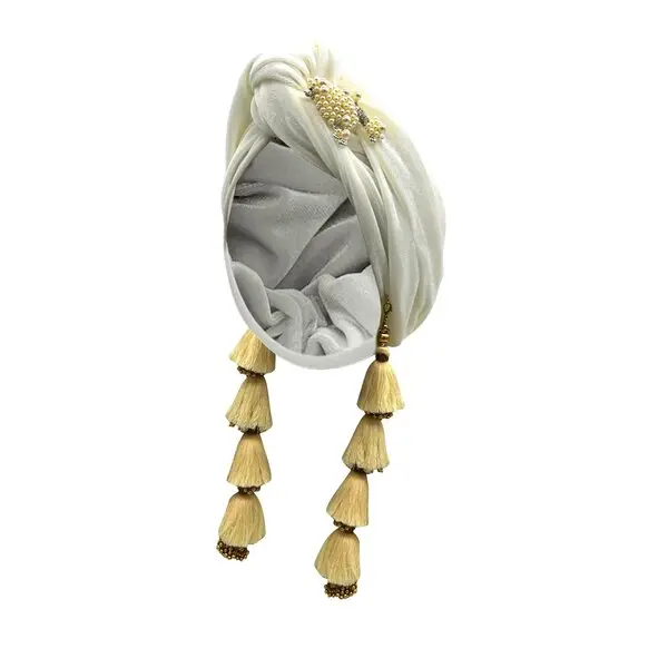 JULIA CLANCEY Dorado Turban With Removable Brooch And Earrings - White