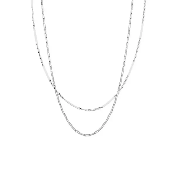SPERO LONDON Semi Twisted And Paperclip Chain Layering Necklace Set - Silver