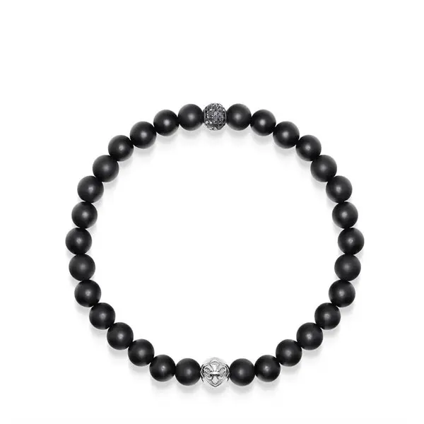 NIALAYA JEWELRY Onyx Bead Wristband With Black Diamond And Sterling Silver Bead - Black/silver