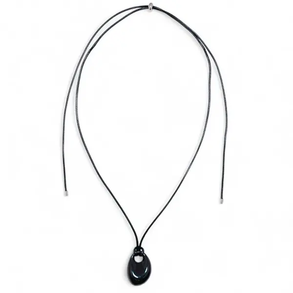 MISS CECILIA Oval Pebble Cord Necklace - Black