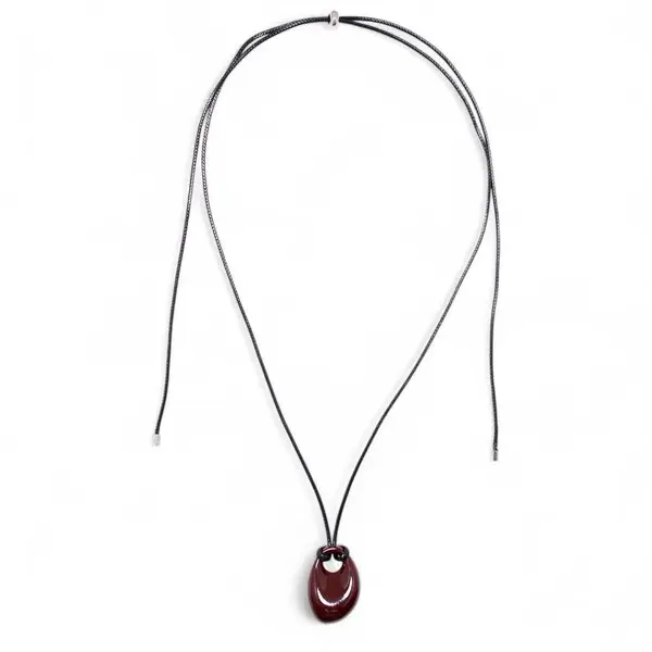 MISS CECILIA Oval Pebble Cord Necklace - Red