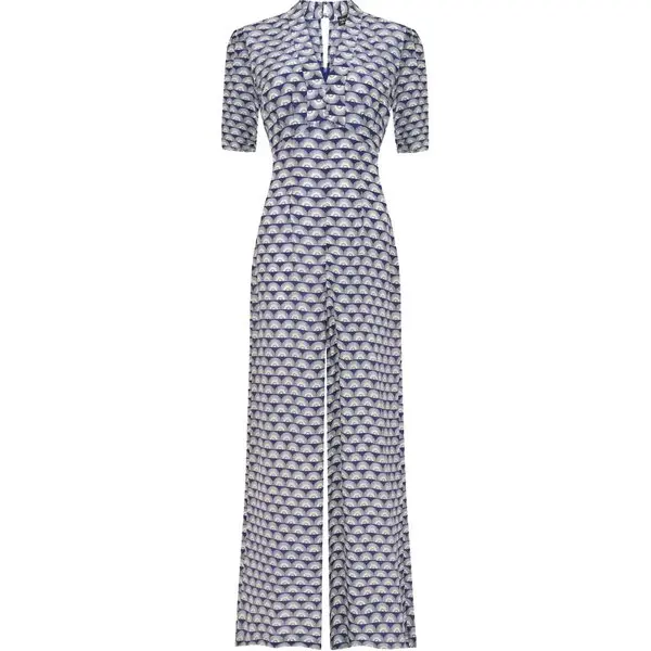 PRETTY ECCENTRIC Alana Fan Print Jumpsuit - Blue