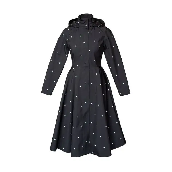 RAINSISTERS Fitted & Flared Polka Dot Coat With Detachable Hood