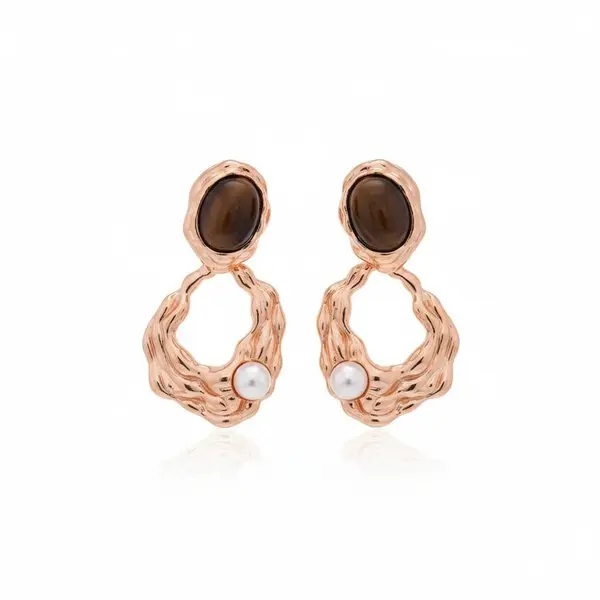 ANGEL BAROCCO Tiger Eye And Pearl Drop Earrings - Gold