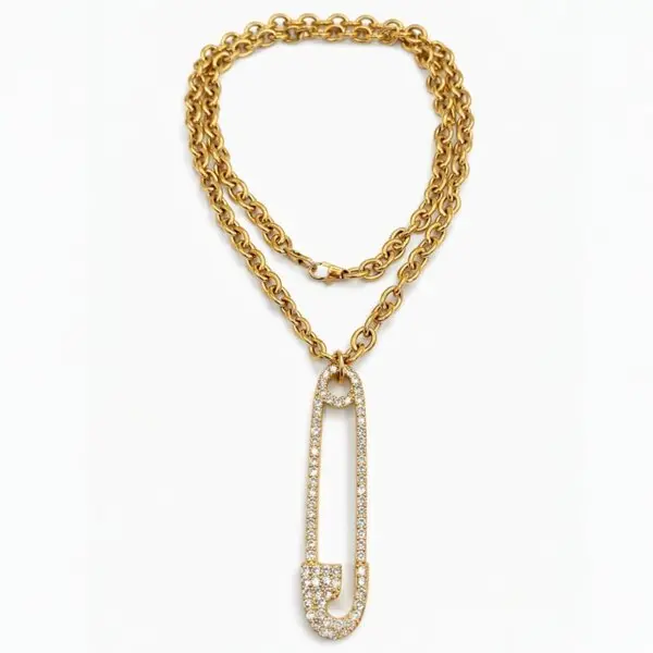 JAGGED HALO JEWELRY Safety Pin Pendant Long Chain Necklace - Gold