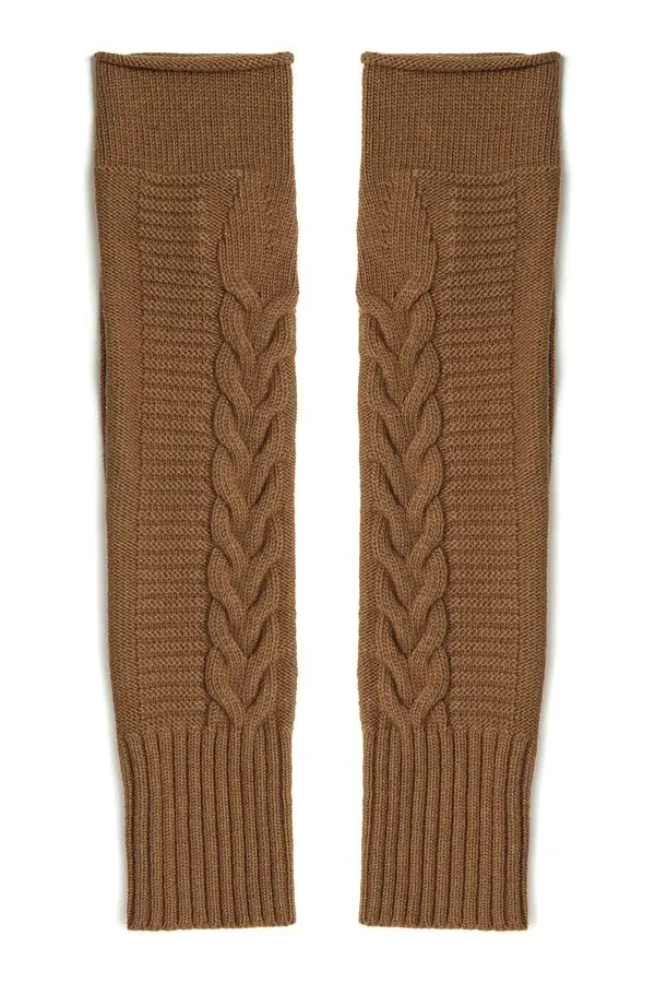 PERALUNA Cable Knit Fingerless Arm Warmers - Brown
