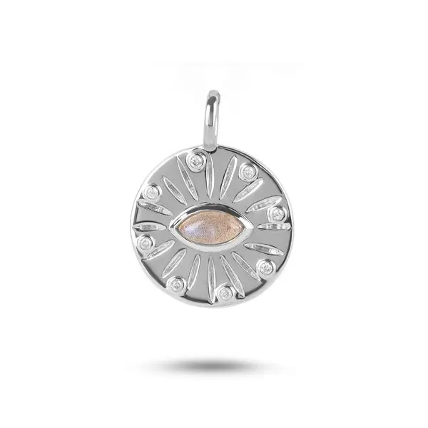 ZOHREH Labradorite And White Sapphire Eye Coin Pendant - Silver
