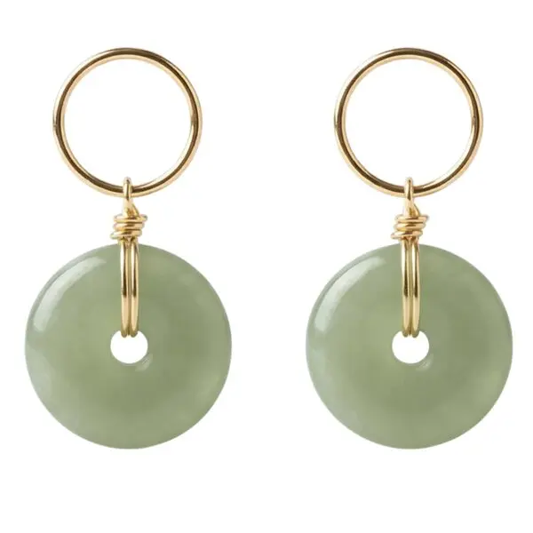 SEREE Gold Plated Sterling Silver Green Nephrite Coin Earrings - Gold/green