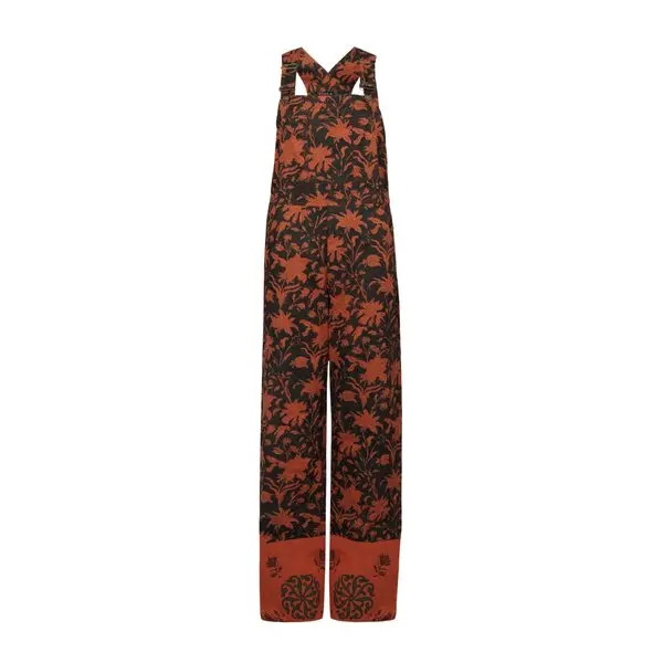 NESAVAALI Printed Cotton Dungaree Dress - Brown