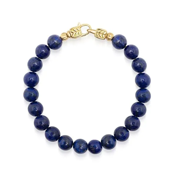 NIALAYA JEWELRY Dumortierite Healing Bracelet With Gold Lobster Clasp - Blue/gold