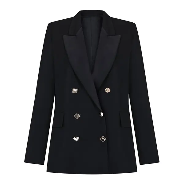 MAVLO Tailored Double-breasted Blazer With Satin Lining