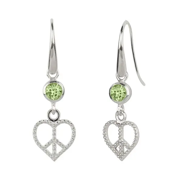 CHARLOTTE'S WEB JEWELLERY Peace Heart Drop Peridot Earrings - Silver