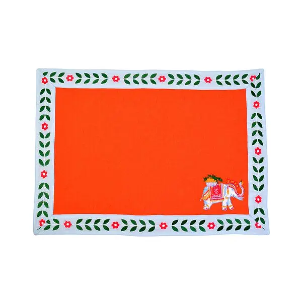 GELIVING Elephant Pattern Linen Placemat Set Of Two - Orange