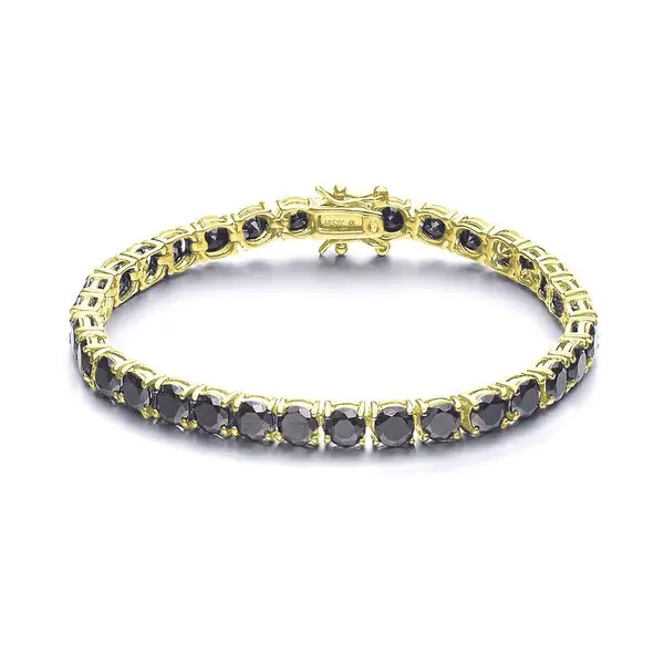 GENEVIVE Sterling Silver Gold Plated Cubic Zirconia Tennis Bracelet - Black