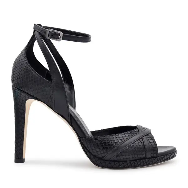 ELIZEE Adriana Snakeskin Leather High Heel Sandal - Black
