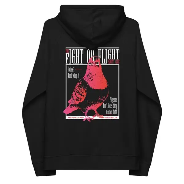 ANCHOR & CREW Organic Cotton 'fight Or Flight Club' Hoodie - Black