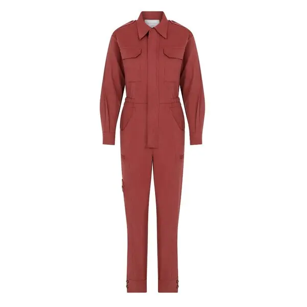 NAZLI CEREN Dorothy Zipped Cotton Jumpsuit - Red