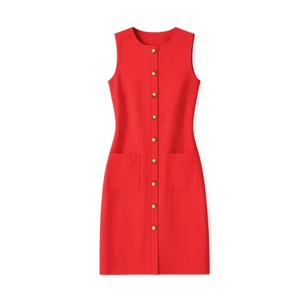 YUMI Viscose Button Detail Shift Dress - Red