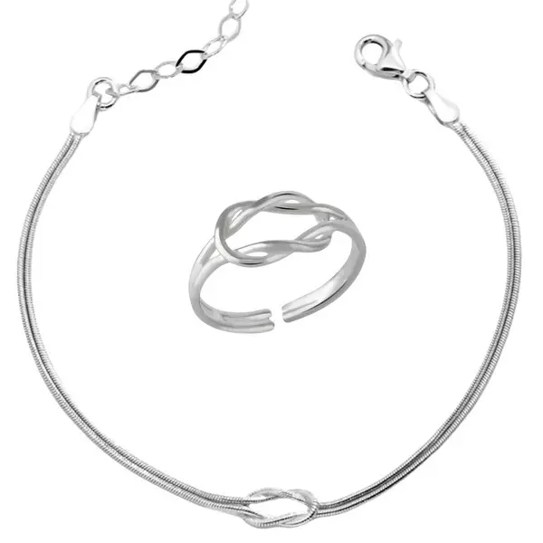 SPERO LONDON Sterling Knot Bracelet And Ring Set - Silver