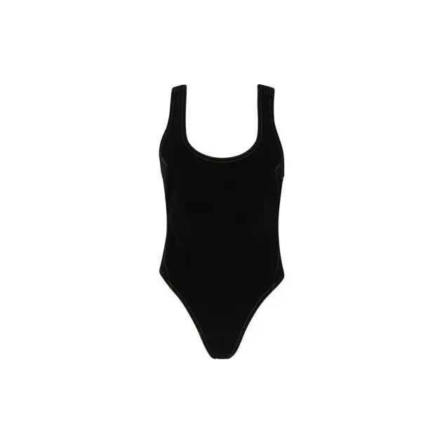 CIRCULAR PATH Scoop Neck Criss Cross Bodysuit - Black