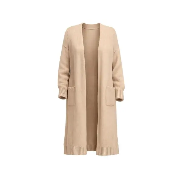 TANTRA SPAIN SL Long Knitted Cardigan With Pockets - Beige
