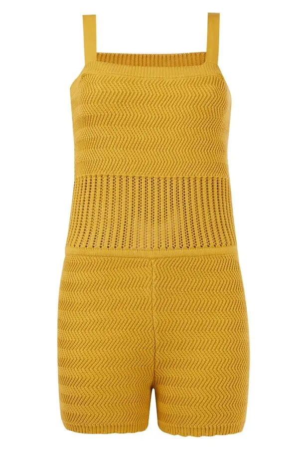 PERALUNA Iris Openwork Herringbone Knit Playsuit - Brown
