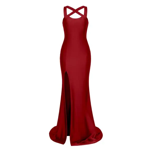 MODA GLAM Jersey Cross Strap Gown