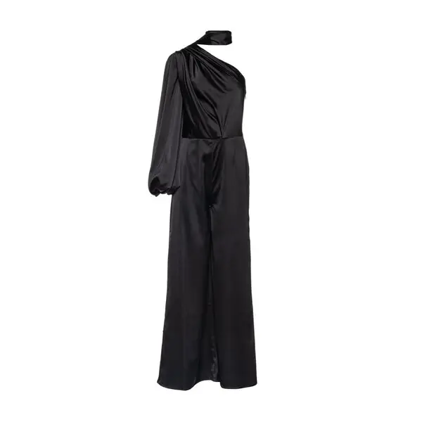 VASILIKI ATELIER Amalia One-shoulder Silky Jumpsuit - Black