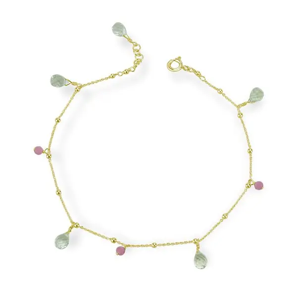 MOUNIR LONDON Beaded Briolette Anklet - Gold/green/pink