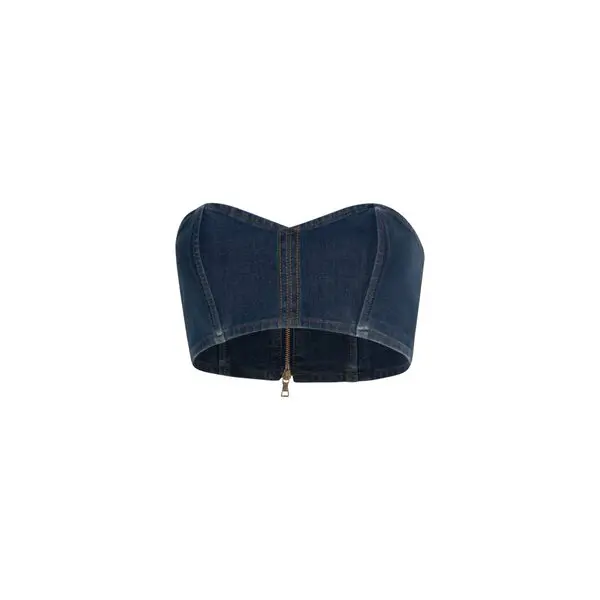 CIRCULAR PATH Strapless Denim Crop Top
