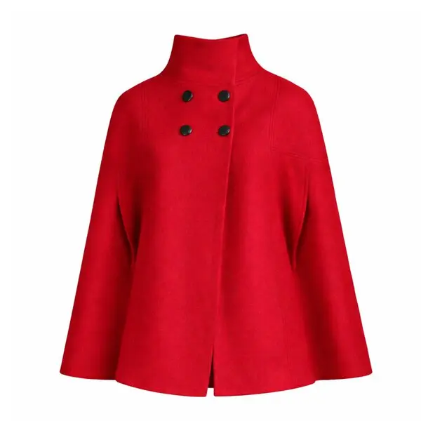 NIKKA PLACE Wool Cape Coat With Buttons And High Neck - Red